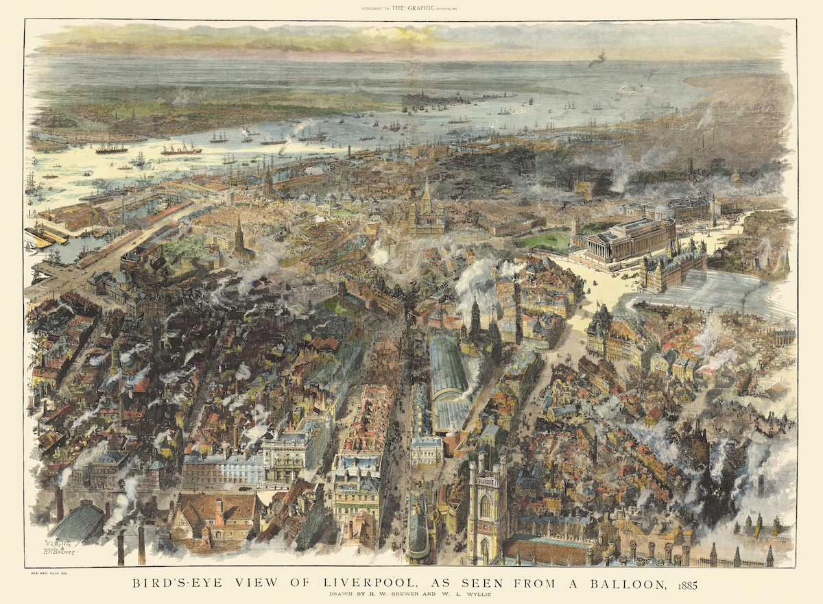 1885: Brewer & Wyllie – Bird’s Eye View of Liverpool, as seen from a b ...