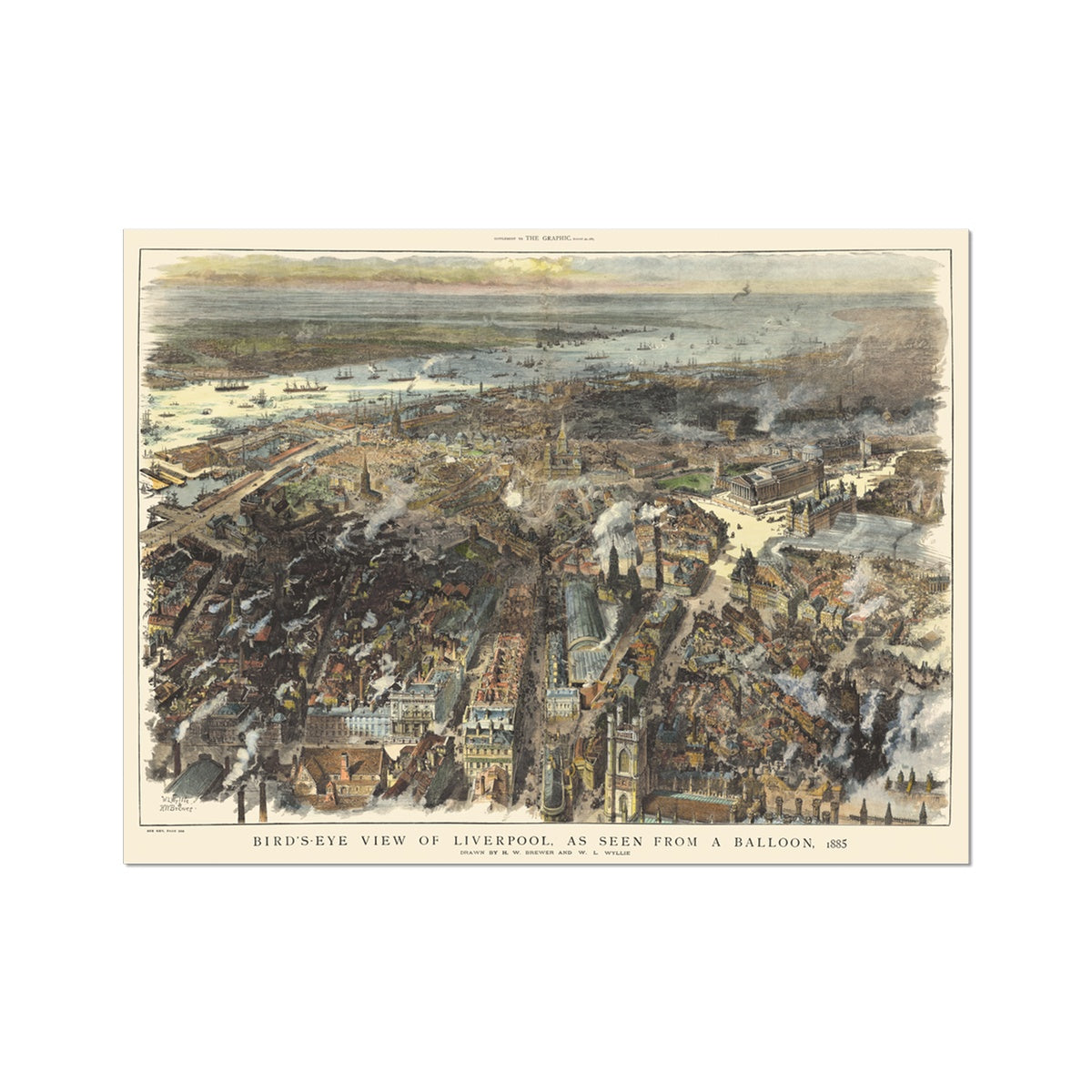 Bird’s Eye View of Liverpool, as seen from a balloon, 1885 - old map o ...
